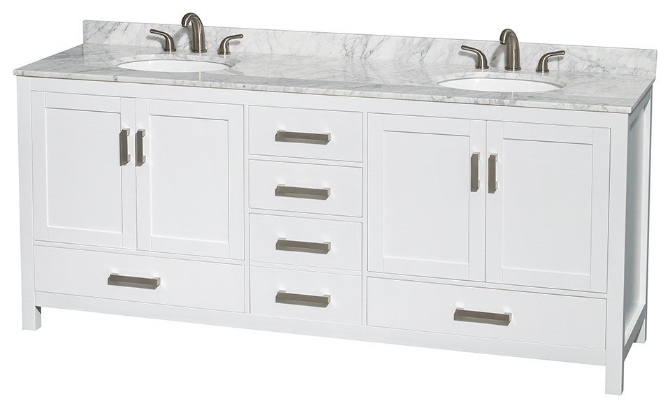 Wyndham WCS141480DWHCMUNOM70 White 80 Inch Vanity with Oval Sinks and ...