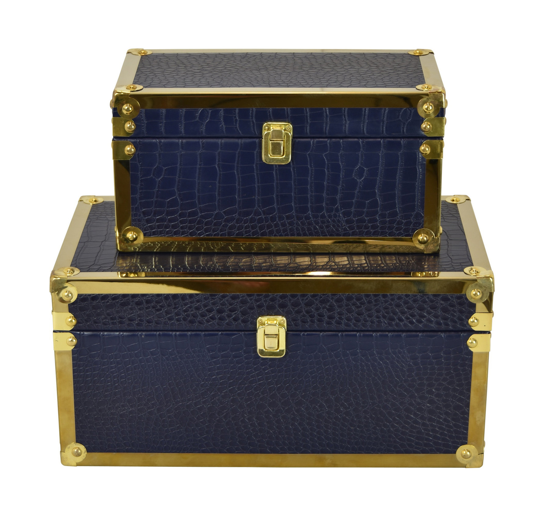 Plutus Brands Wood Box , Blue Wood Set Of 2 - Contemporary - Decorative ...