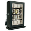 12 Piece Black Ebony Wood Watch Wall Hanging Display Case and Storage ...