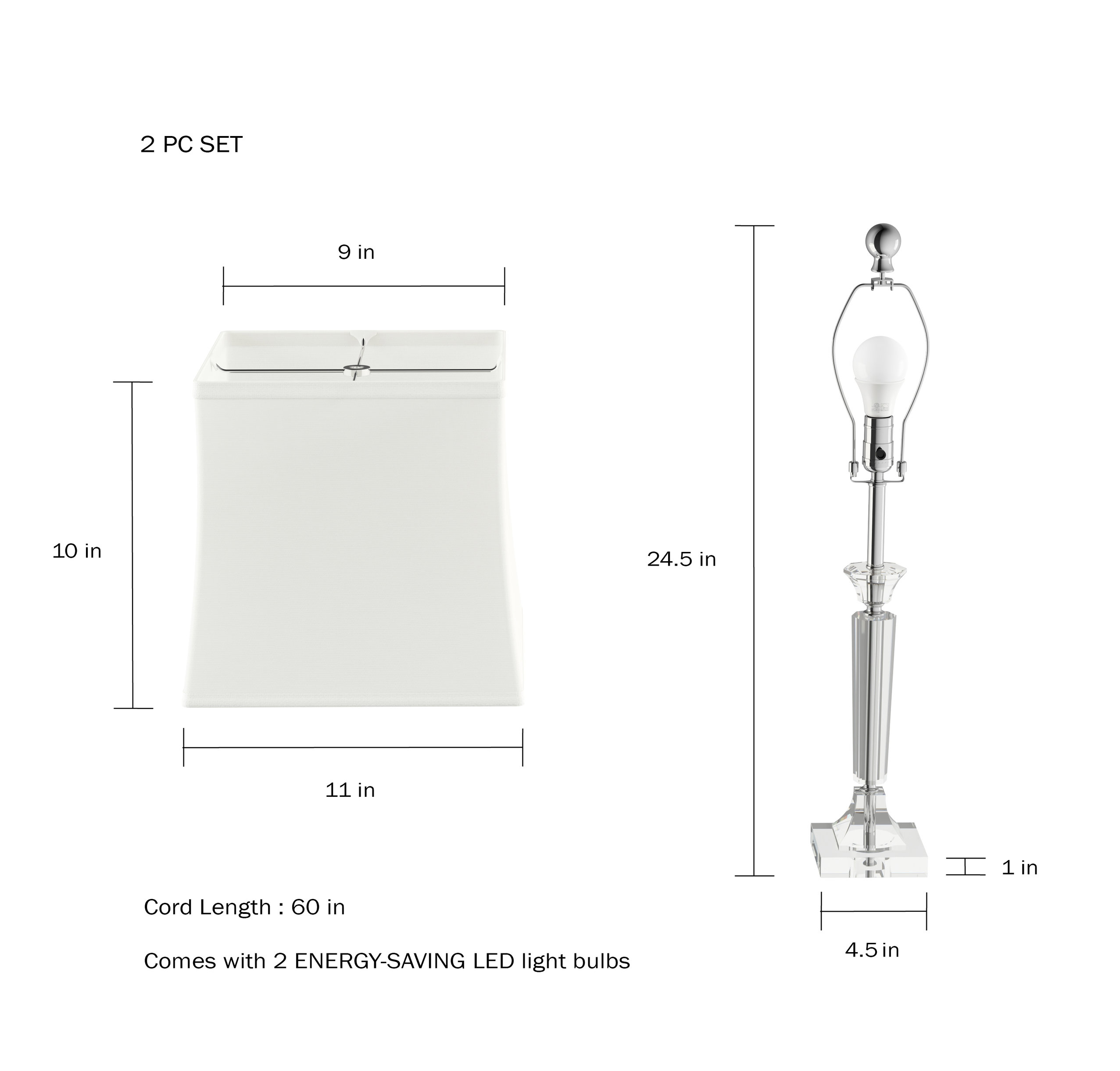 Crystal Candlestick Lamps with Square Shades-2 Set Lavish Home ...