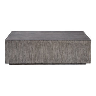 Modern Minimalist Wood Cube Block Coffee Table Solid Rectangle Gray ...