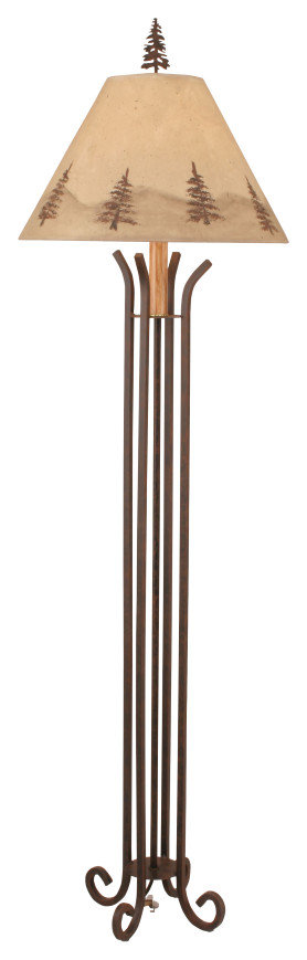 Rust Iron 4-Footed Floor Lamp With Pine Tree Shade - Rustic - Floor ...