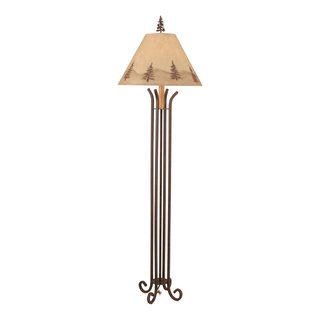 Rust Iron 4-Footed Floor Lamp With Pine Tree Shade - Rustic - Floor ...
