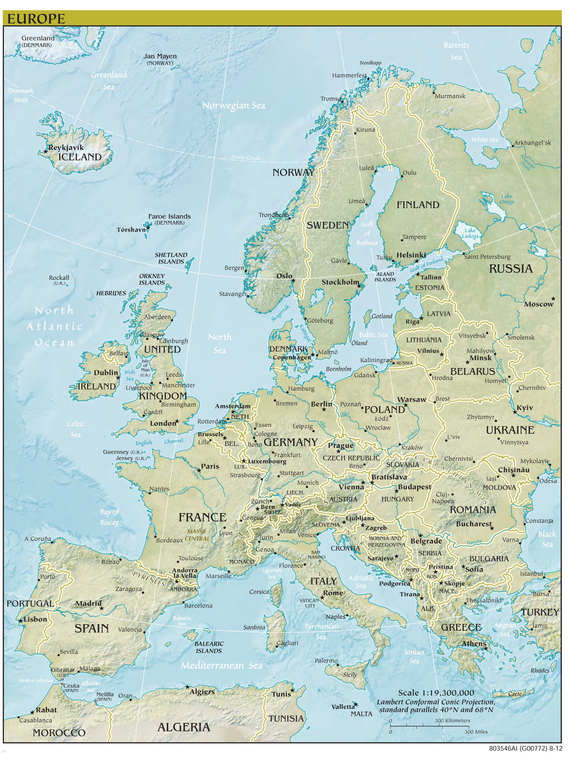 Europe Map, Physical, Peel & Stick Removable Wall Decal, 42"x56 ...