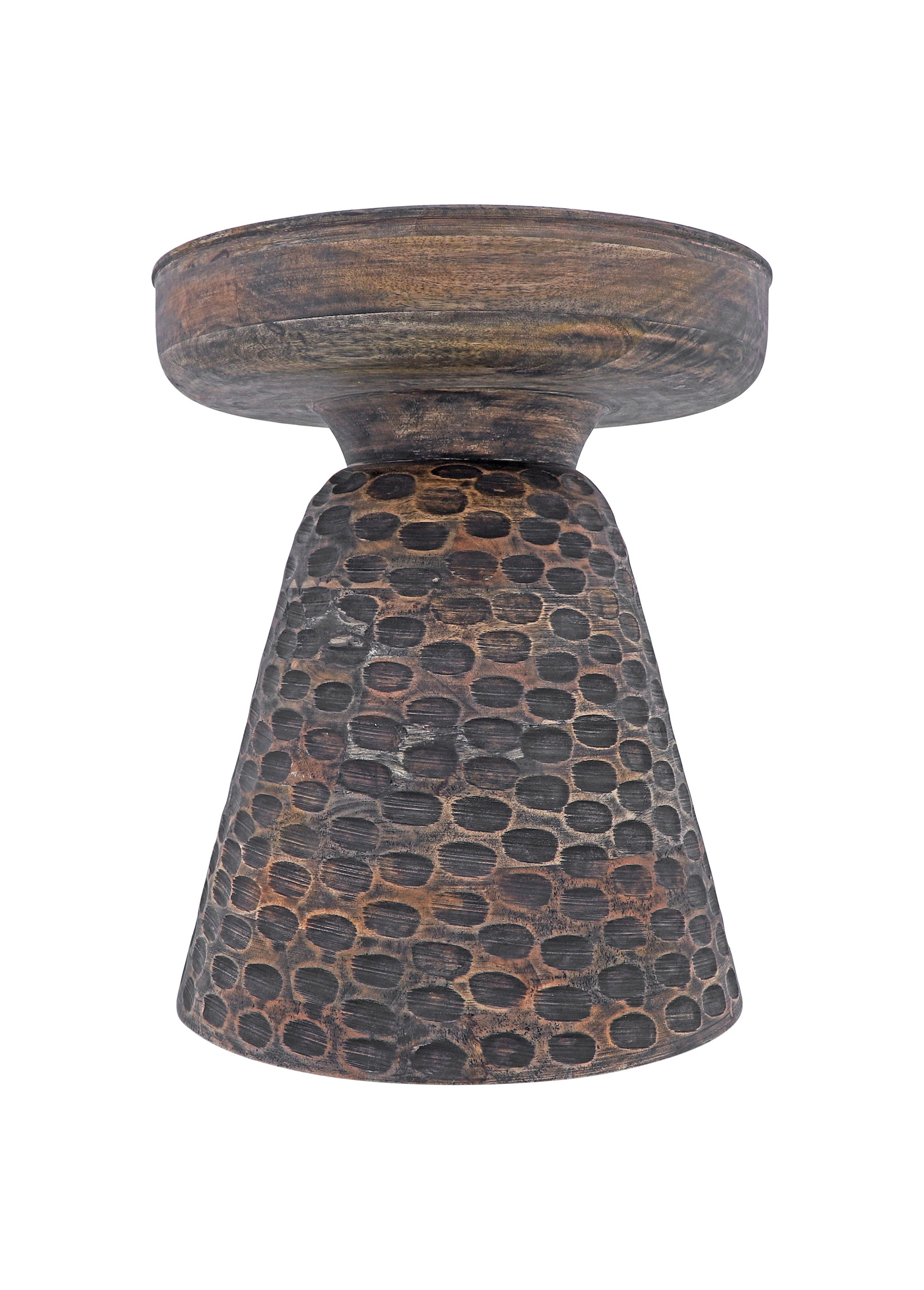 Wood 19" Hammered Side Table, Dk Brown - Rustic - Side Tables And End ...