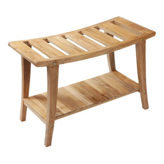 Nordic Style Solid Teak Asian Style Bench with Shelf - Asian - Shower ...
