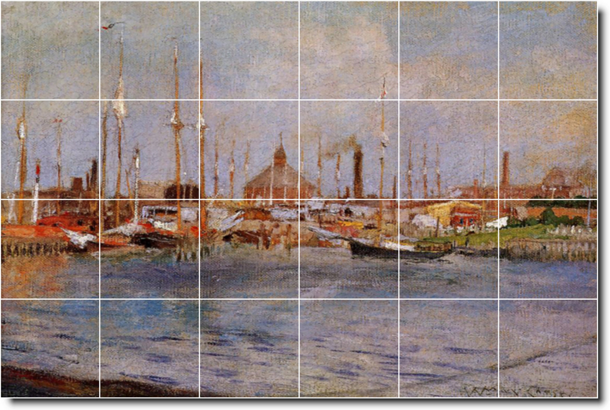 William Chase Waterfront Painting Ceramic Tile Mural #420, 48" Wide x ...