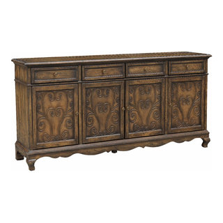 Traditional Sideboard, Curved Accented Base & Scroll Carved Doors, Dark ...