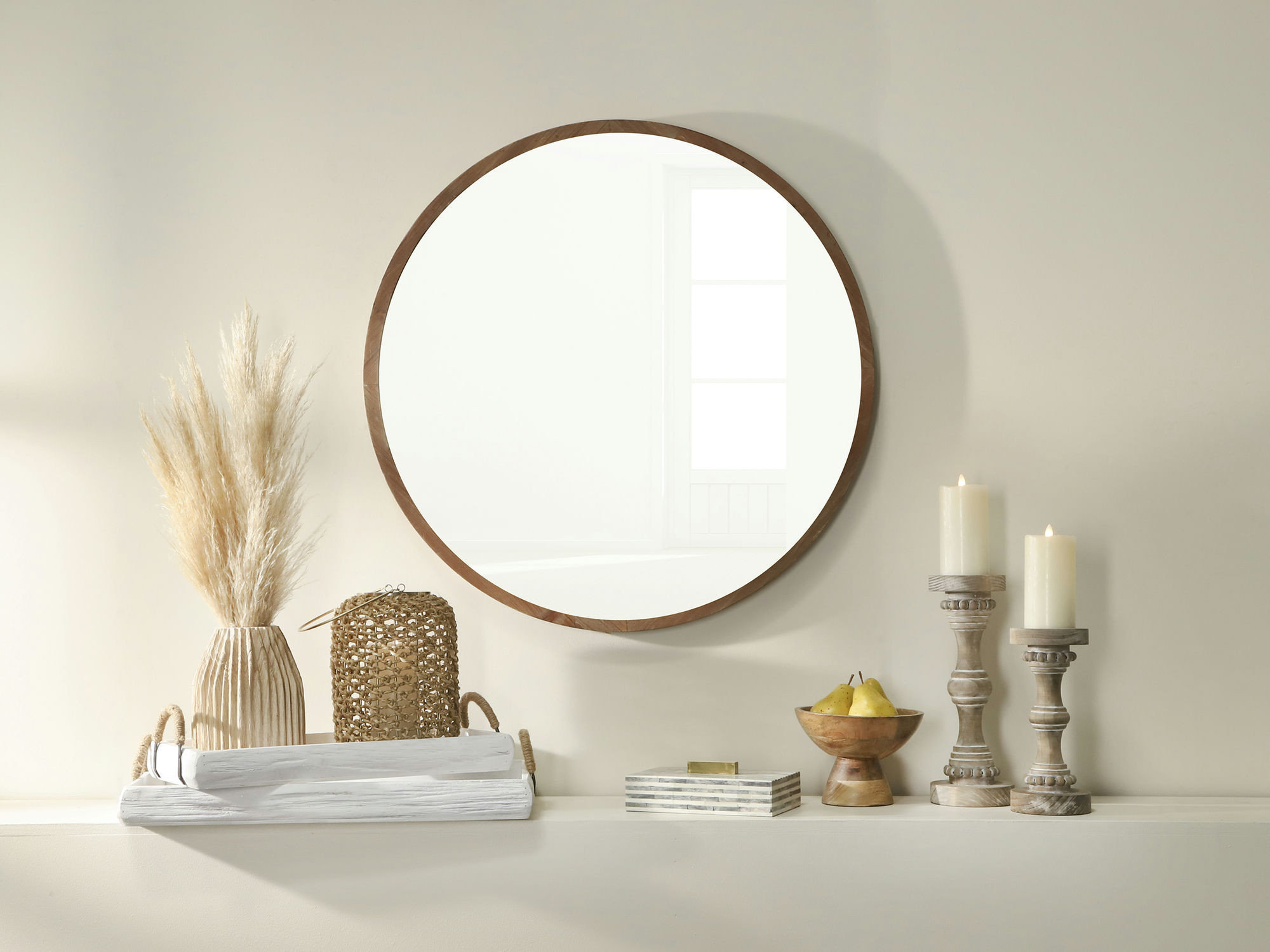 Wood, 32" Round Mirror, Brown Wb - Transitional - Wall Mirrors - by ...