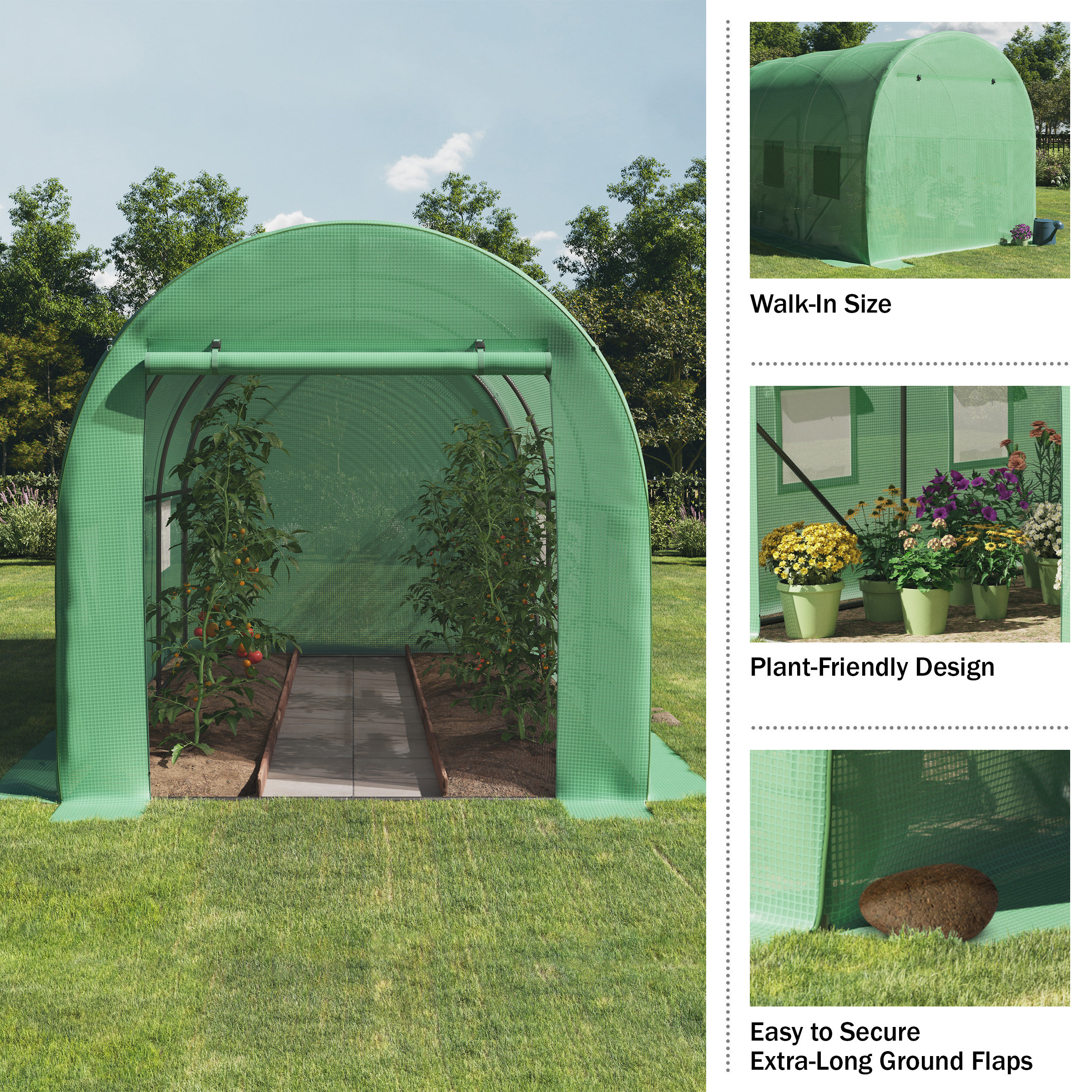 Walk, Greenhouse Outdoor Green House With Windows Mesh-Reinforced Cover ...