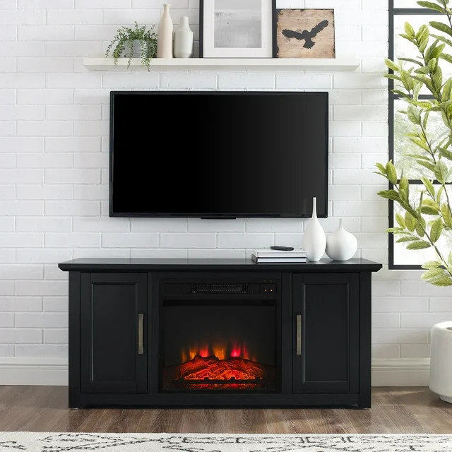 Rustic Dark Walnut TV Console with Electric Fireplace and Adjustable ...