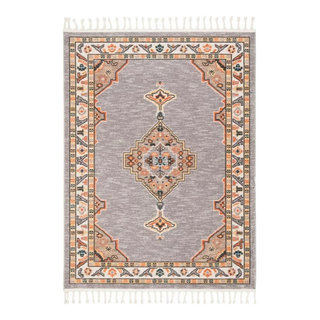 Farmhouse Aztec Area Rug with Medallion Pattern and Fringe Tassels, 8 ...