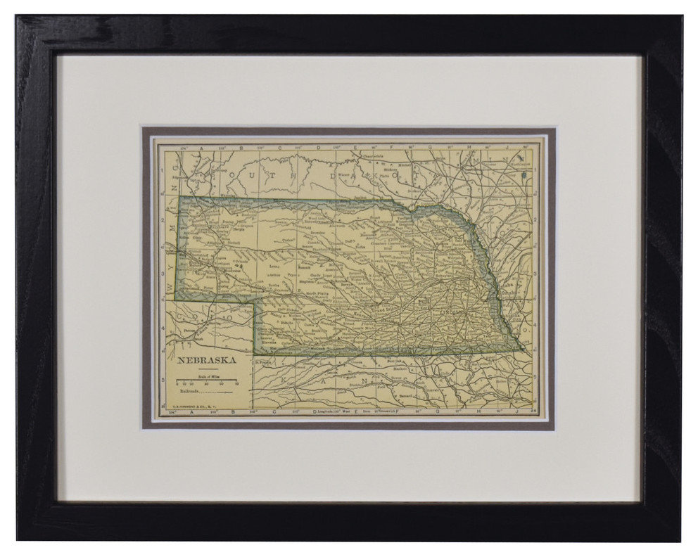 Vintage Nebraska Map, Framed Original Nebraska State Map - Authentic ...