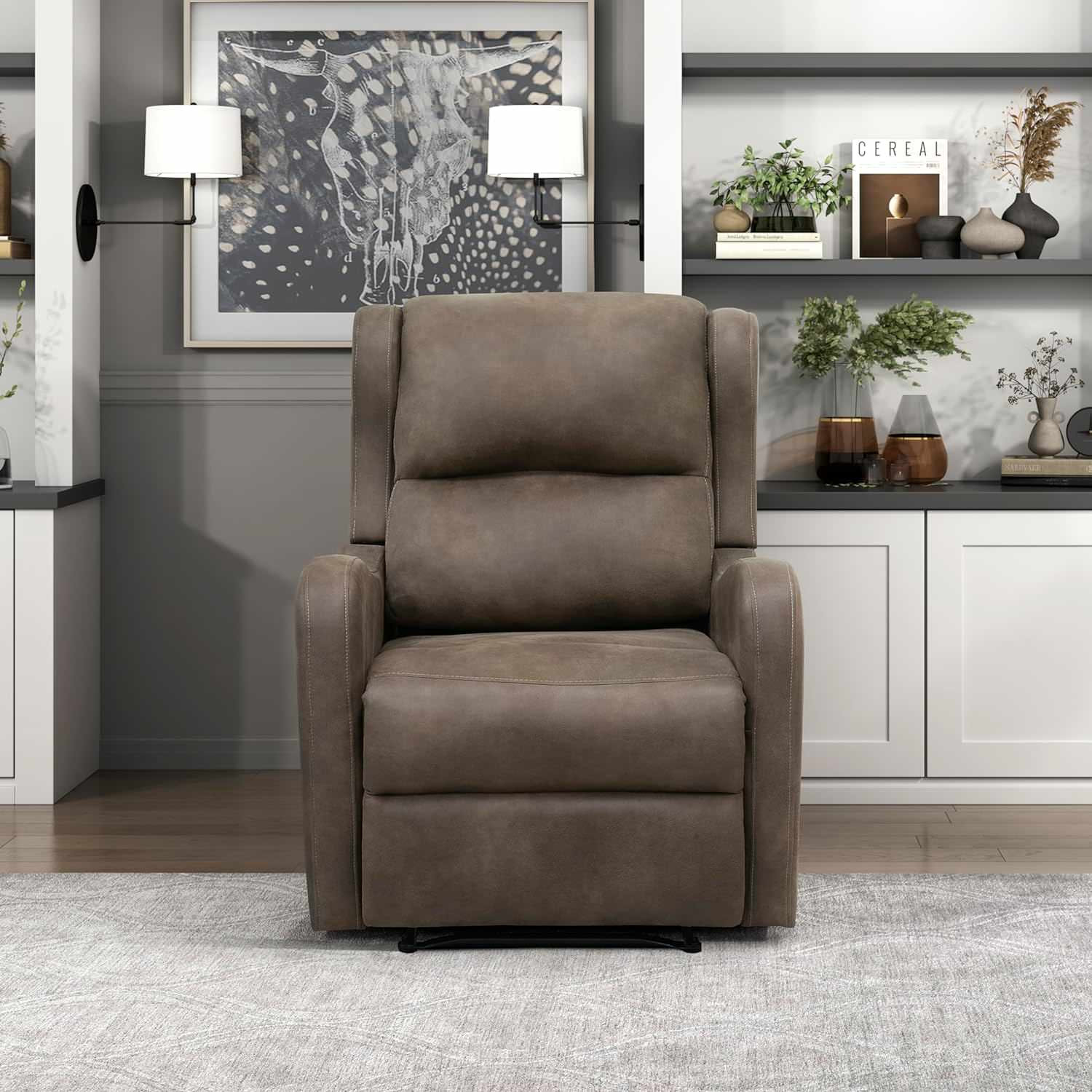 Modern Recliner Chair, PU Leather Seat With Waterfall Back & Curved ...