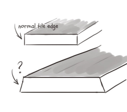 Floor tile with slanted edge: how to set it properly?