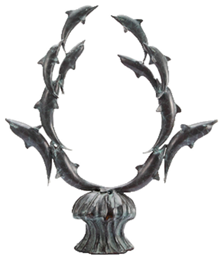 Aquatic Acrobats 12 Dolphin Brass Statue, One Size - Beach Style ...