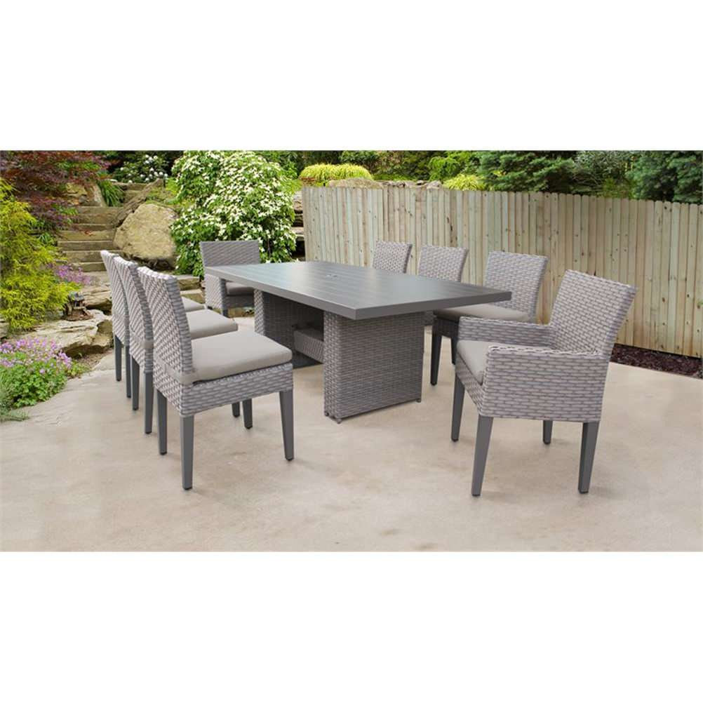 Monterey Rectangular Patio Dining Table 6 Armless Chairs 2 Arm Chairs in Beige - Tropical ...