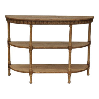 Benzara Wooden Console Table with 2 Bottom Shelves and Arched Details ...