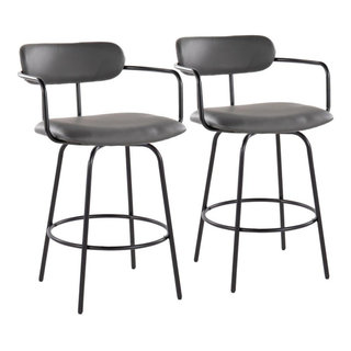 Black Metal , Grey PU Demi 26 Fixed-Height Counter Stool - Set of 2, 30 ...