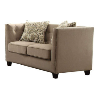Beige Fabric Loveseat with 2 Pillows - Transitional - Loveseats - by ...