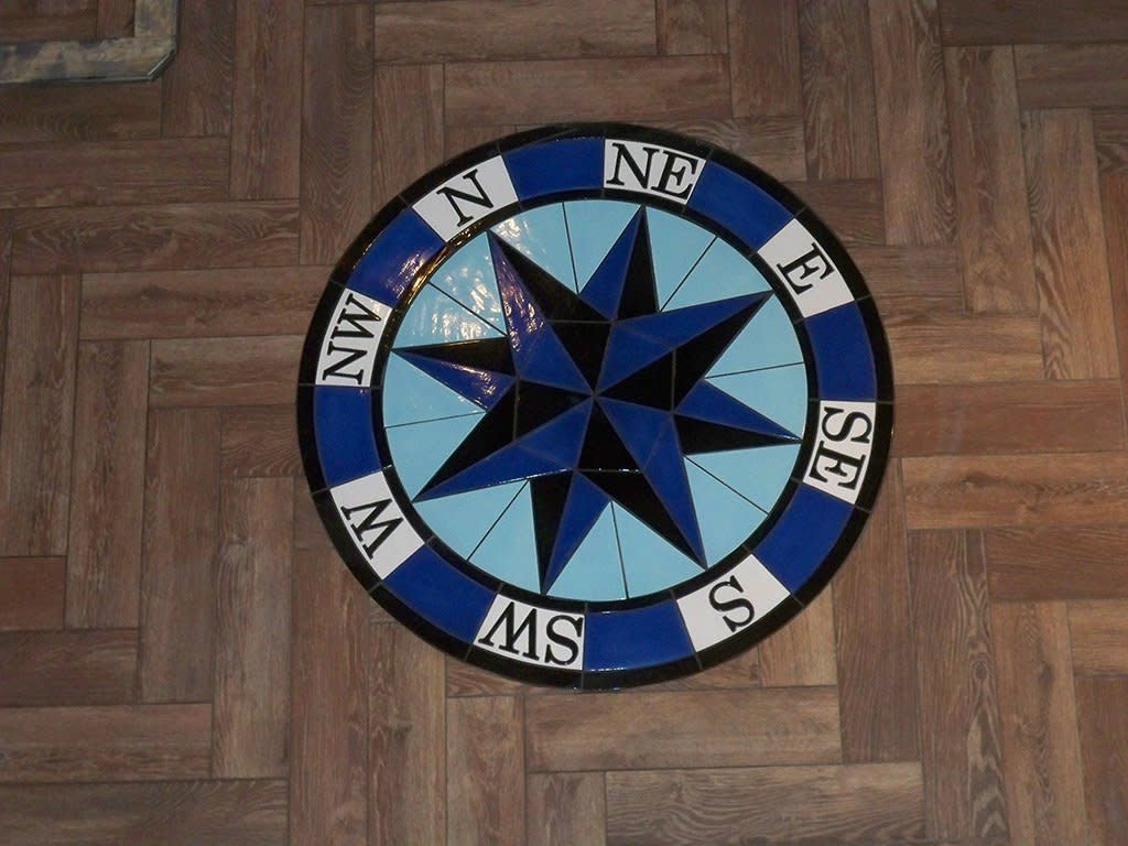 Nautical Compass Ceramic Swimming Pool Mosaic, 72"x72" - Beach Style ...