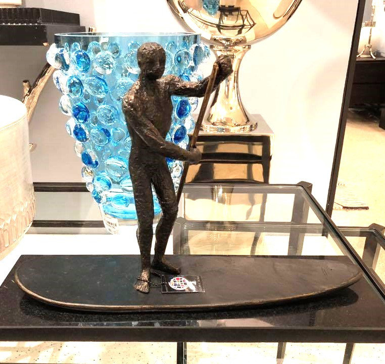 Art Stand Up Paddle Board Surfer Sculpture, Iron Metal Bronze Marble ...