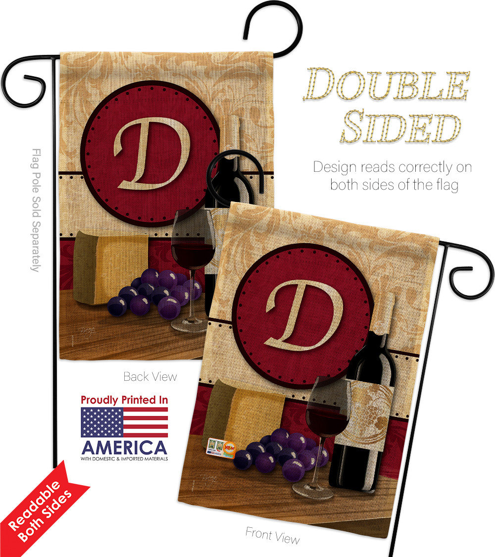 Wine D Initial Happy Hour & Drinks Wine Garden Flag Set, 13" X 18.5" X ...
