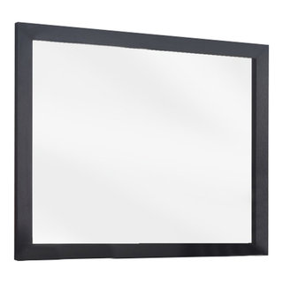 Transitional Style Rectangular Mirror with Wooden Frame, Black and ...