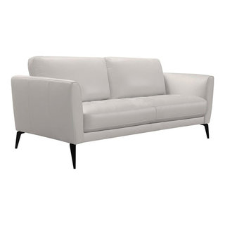 Natural Greige Modern Leather and Metal Sofa in Dove Gray/Black ...