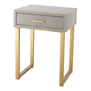 1-Drawer Art Deco Style Accent Side Table in Gold and Grey Finish Sled Style - Contemporary ...