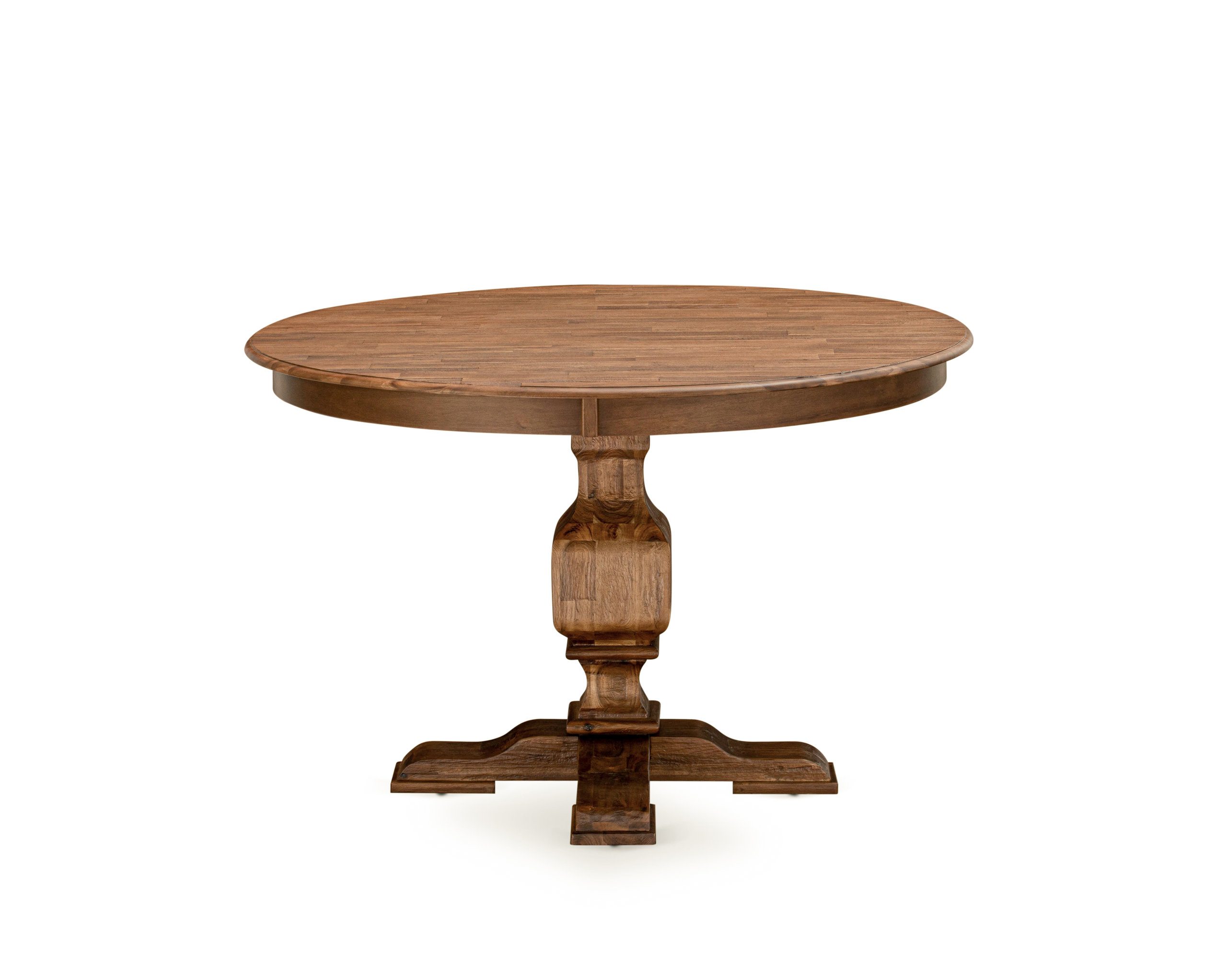 Round Dining Table, Rustic Rubberwood Table, Distressed Jacobean Finish ...