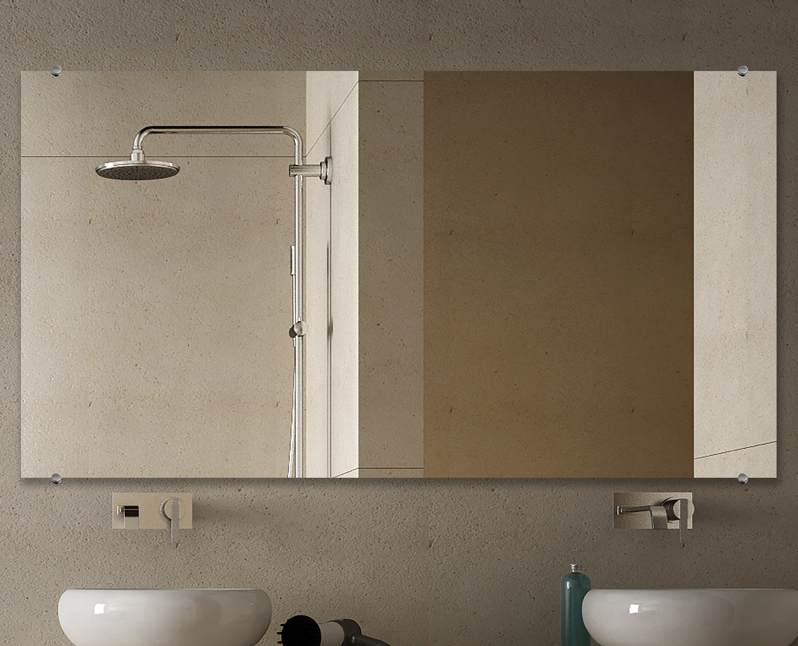 Modern Rustic Frameless Rectangular Wall Mirror, Chrome Round Clips, 30 ...