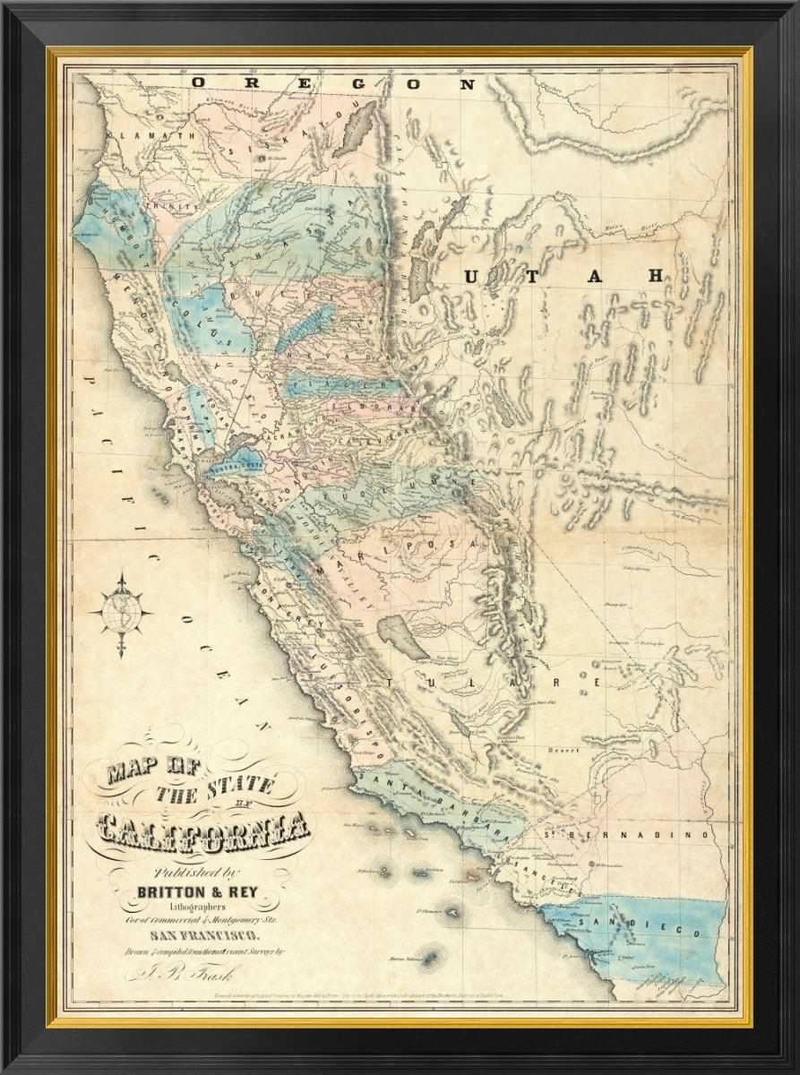 "Map of the State of California, 1853" by John B. Trask, 16x20", 30"x1 ...