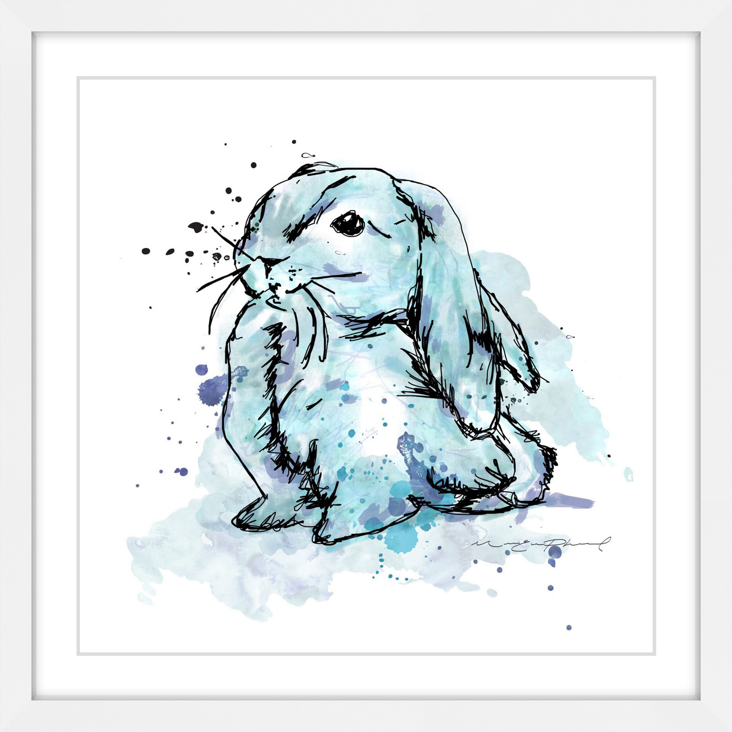 "Lapin Bleu" Framed Painting Print, 12x12 - Contemporary - Prints And ...
