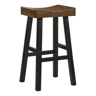 Pemberly Row Transitional Wood 30" Bar Stool in Elm and Black ...