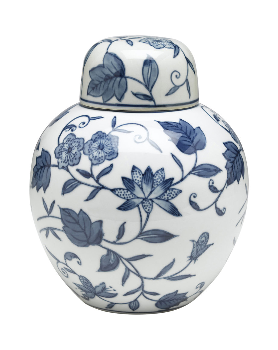 Blue and White Round Jar With Lid - Asian - Decorative Jars And Urns ...