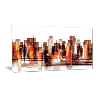 "Brown City Skyline" Cityscape Canvas Art Print, 40"x20" - Contemporary ...