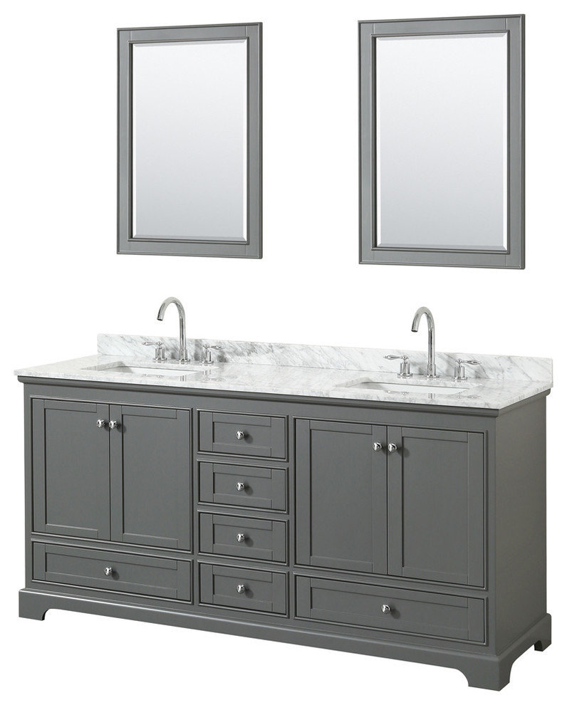 72 inch Double Bathroom Vanity in Dark Gray - Transitional - Bathroom ...