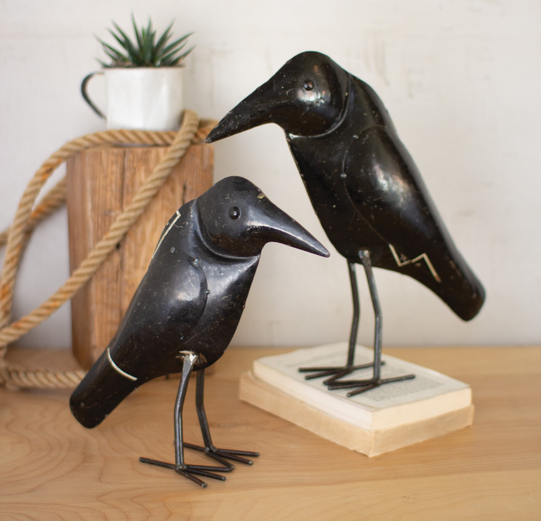 Antique Black Metal Raven Sculpture 2-Piece Set - Contemporary ...