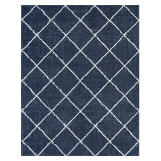 Tayse Atlanta Shag Shag Area Rug ATL1006 Shag Blue Grid Squares, 5' x 7 ...