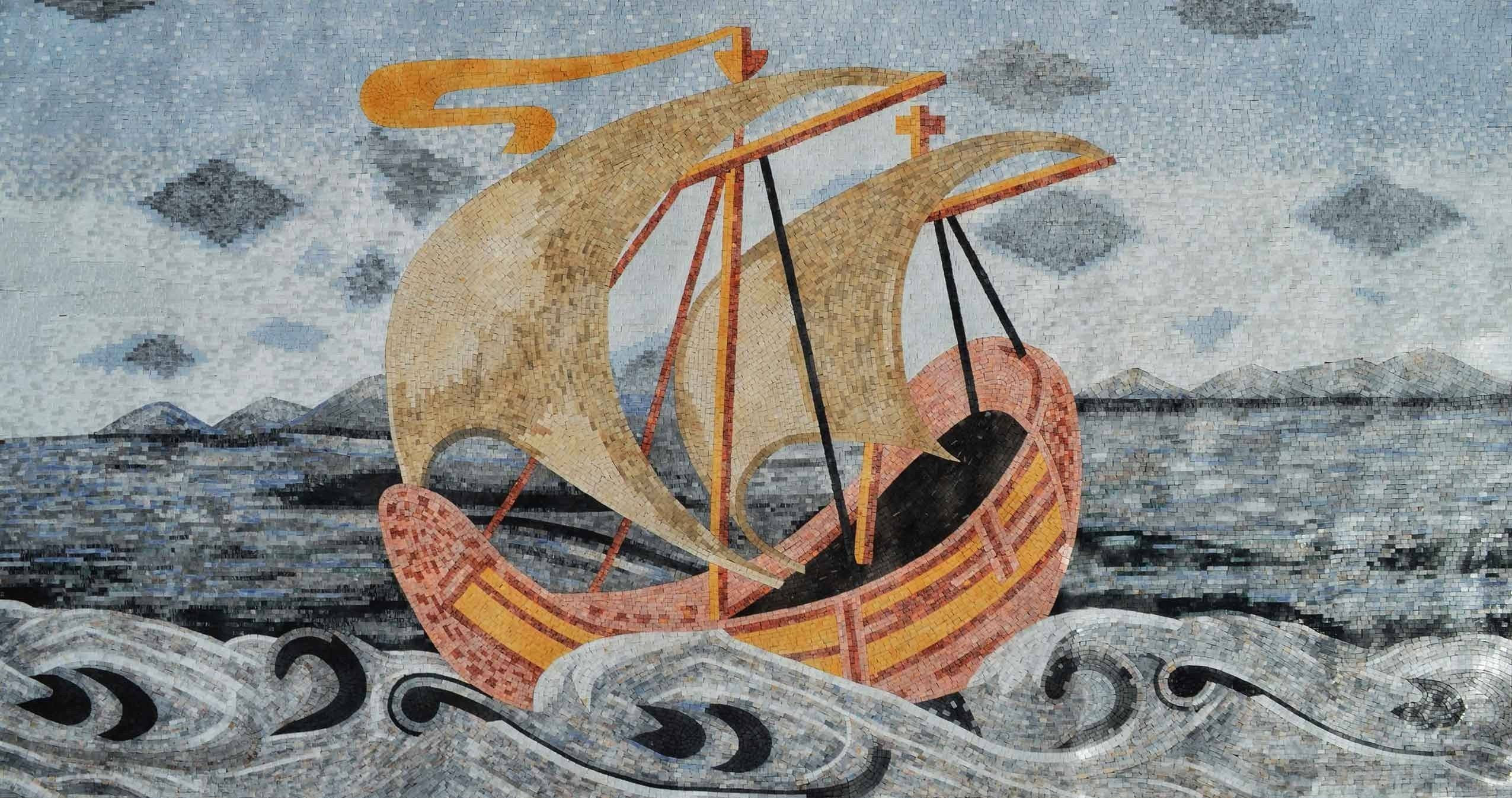 Mosaic Wall Art, Trireme Olympias, 67" x 35" - Beach Style - Tile ...