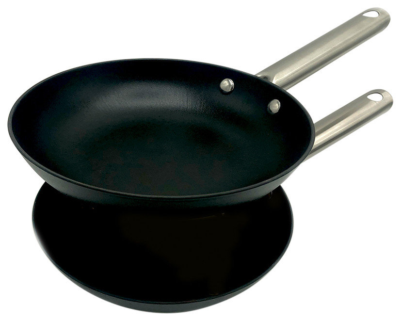 Le Chef 12" Enameled Coated Cast Iron Skillet, Matt Black, Set of 2 ...