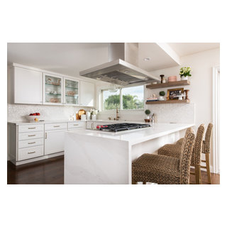 Intimate Kitchen Renovation with Waterfall Countertop - Beach Style ...