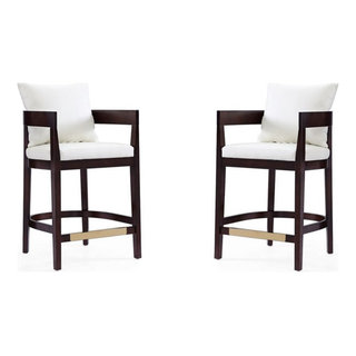 Manhattan Comfort Ritz 26.5" Faux Leather Counter Stool in Ivory (Set of 2) - Transitional - Bar ...