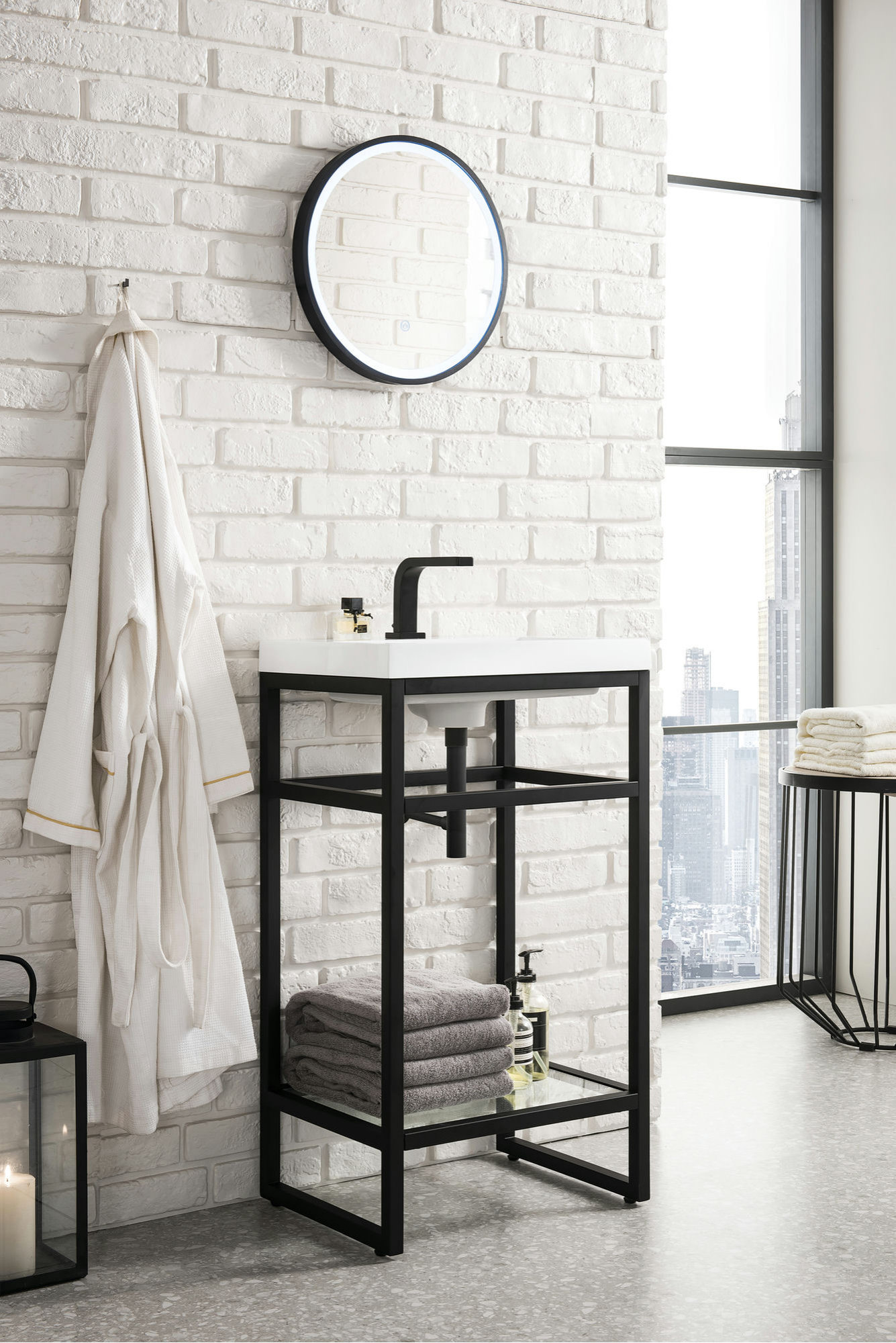 Boston 20" Stainless Steel Sink Console Matte Black w/White Glossy ...