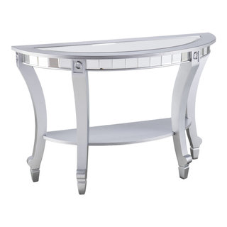 46" Silver Mirrored Glass Half Circle Console Table With Storage ...