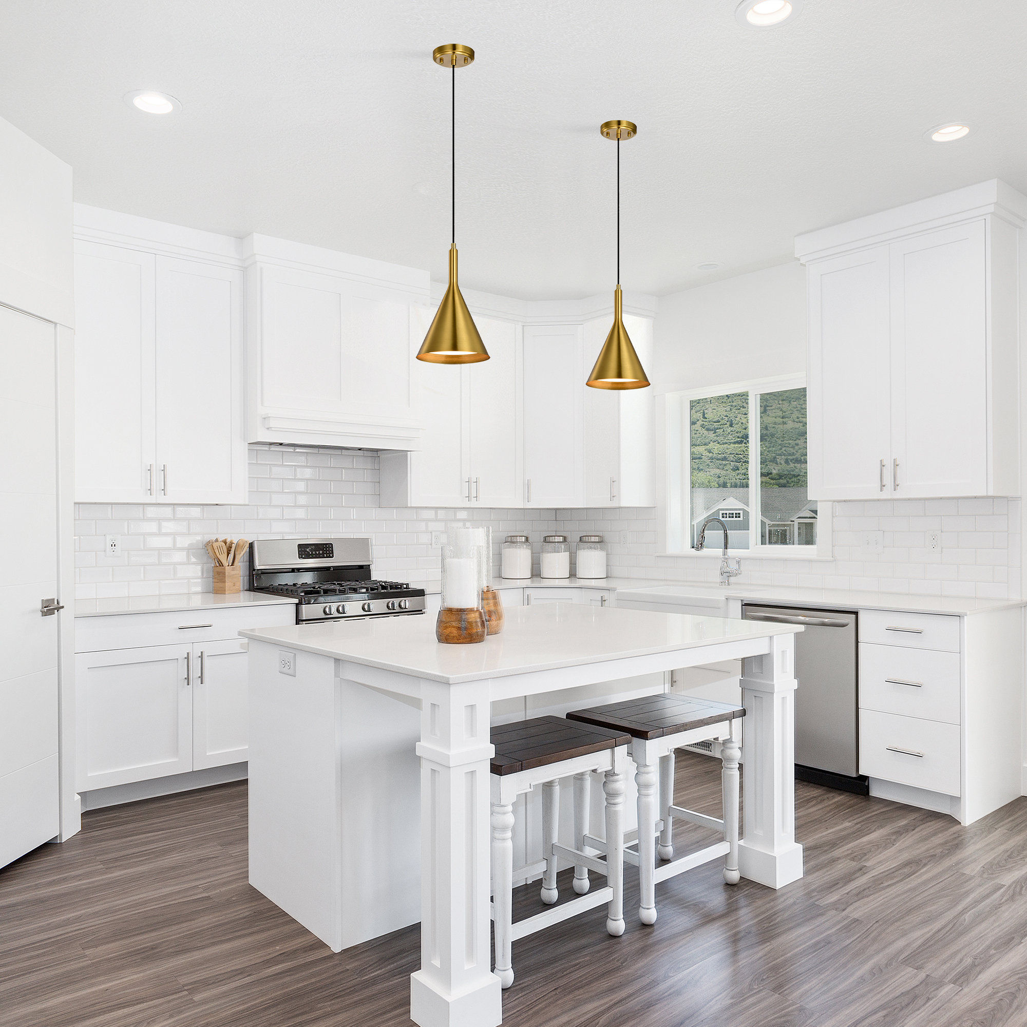 Carson 1-Light Gold Metal Cone Hanging Kitchen Pendant Light - Modern ...