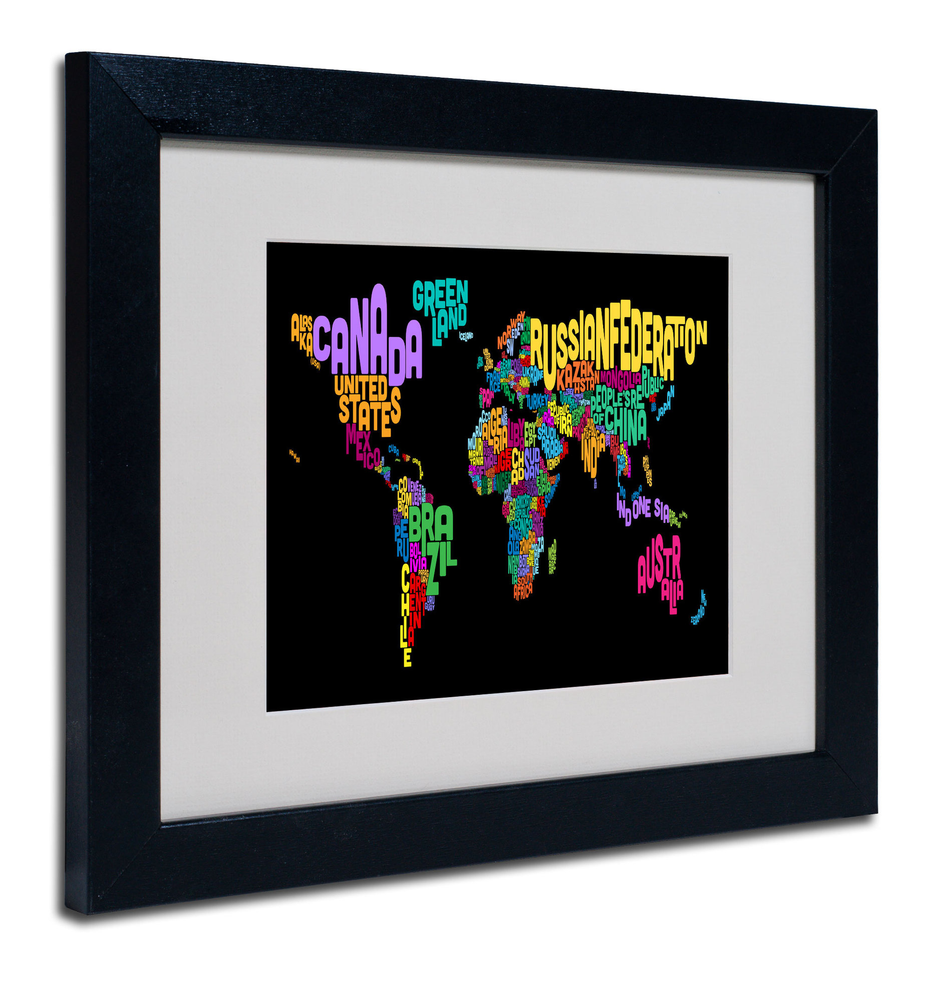'World Text Map 4' Matted Framed Canvas Art by Michael Tompsett, 11" x ...