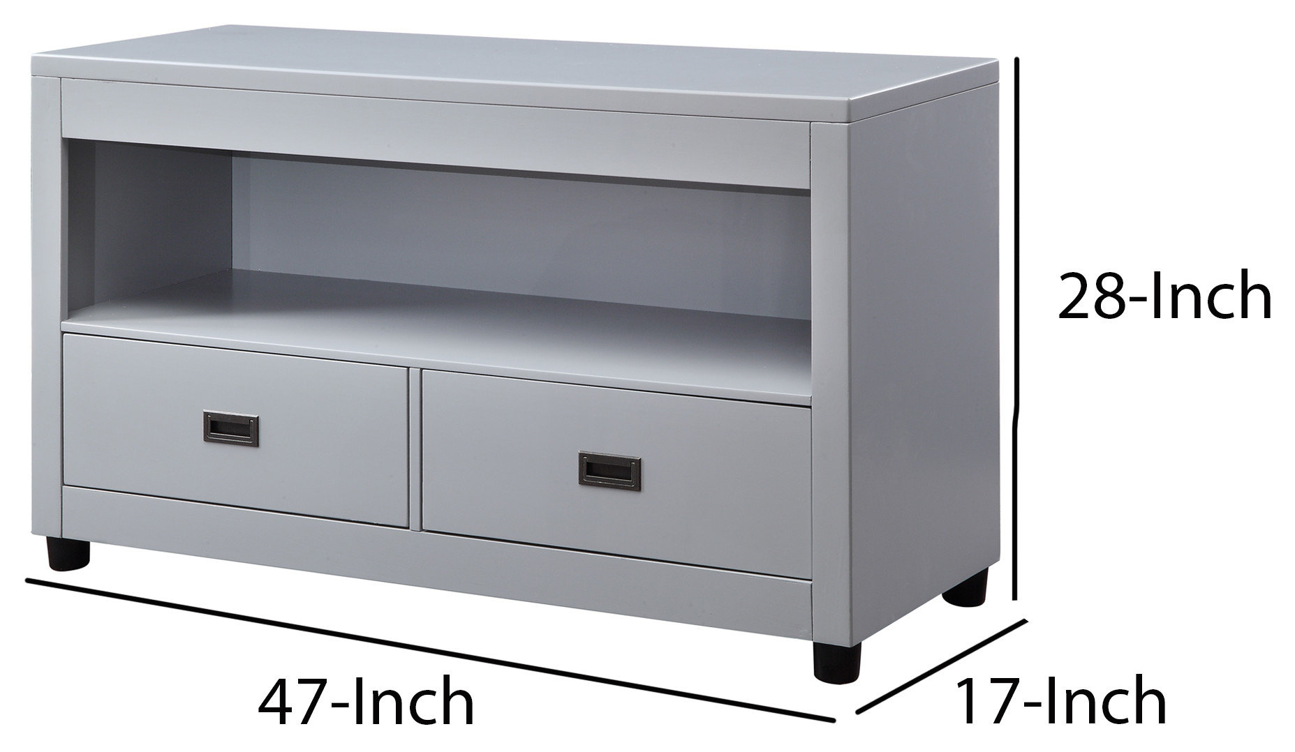 Wooden Console Cabinet With 2 Drawers and Open Shelf, Gray and Black ...