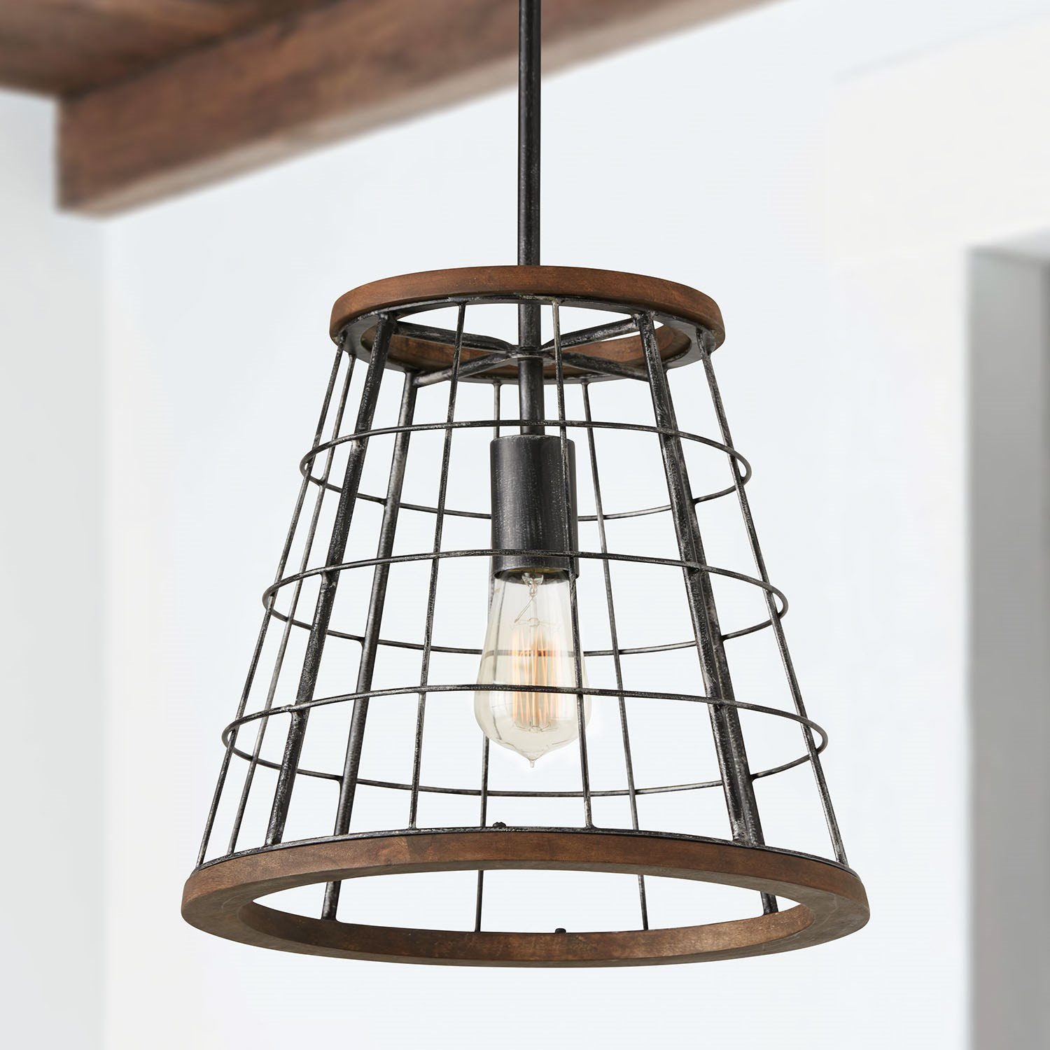 Austin Allen & Co Bracken 1-Light Pendant, Zinc and Wood - Industrial ...